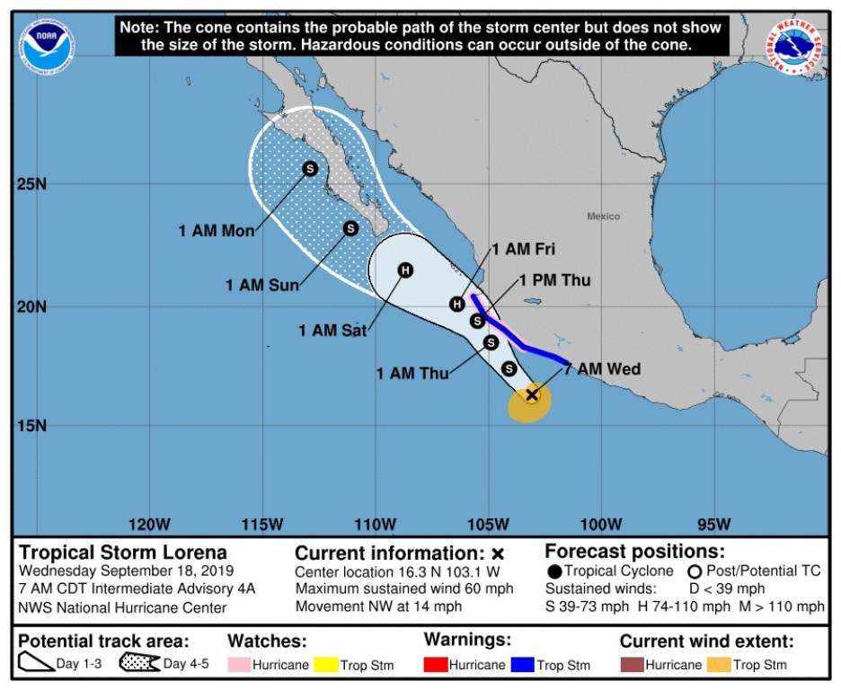 Tormenta tropical Mario se suma al ciclón Lorena en el Pacífico mexicano