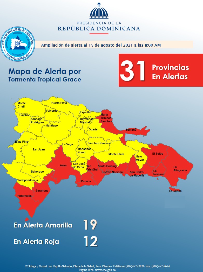 El COE declara en alerta roja y amarilla 31 provincias ante paso de tormenta tropical Grace – El ...