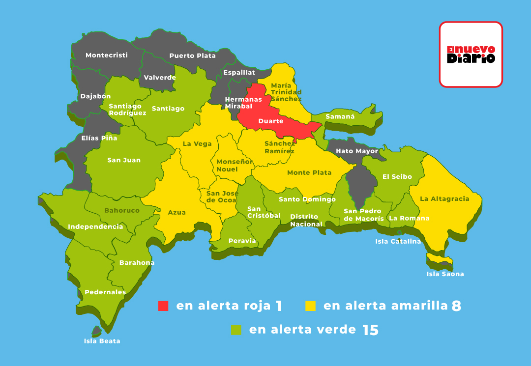 COE mantiene una provincia en alerta roja; coloca ocho en amarilla y 15 en verde – El Nuevo ...