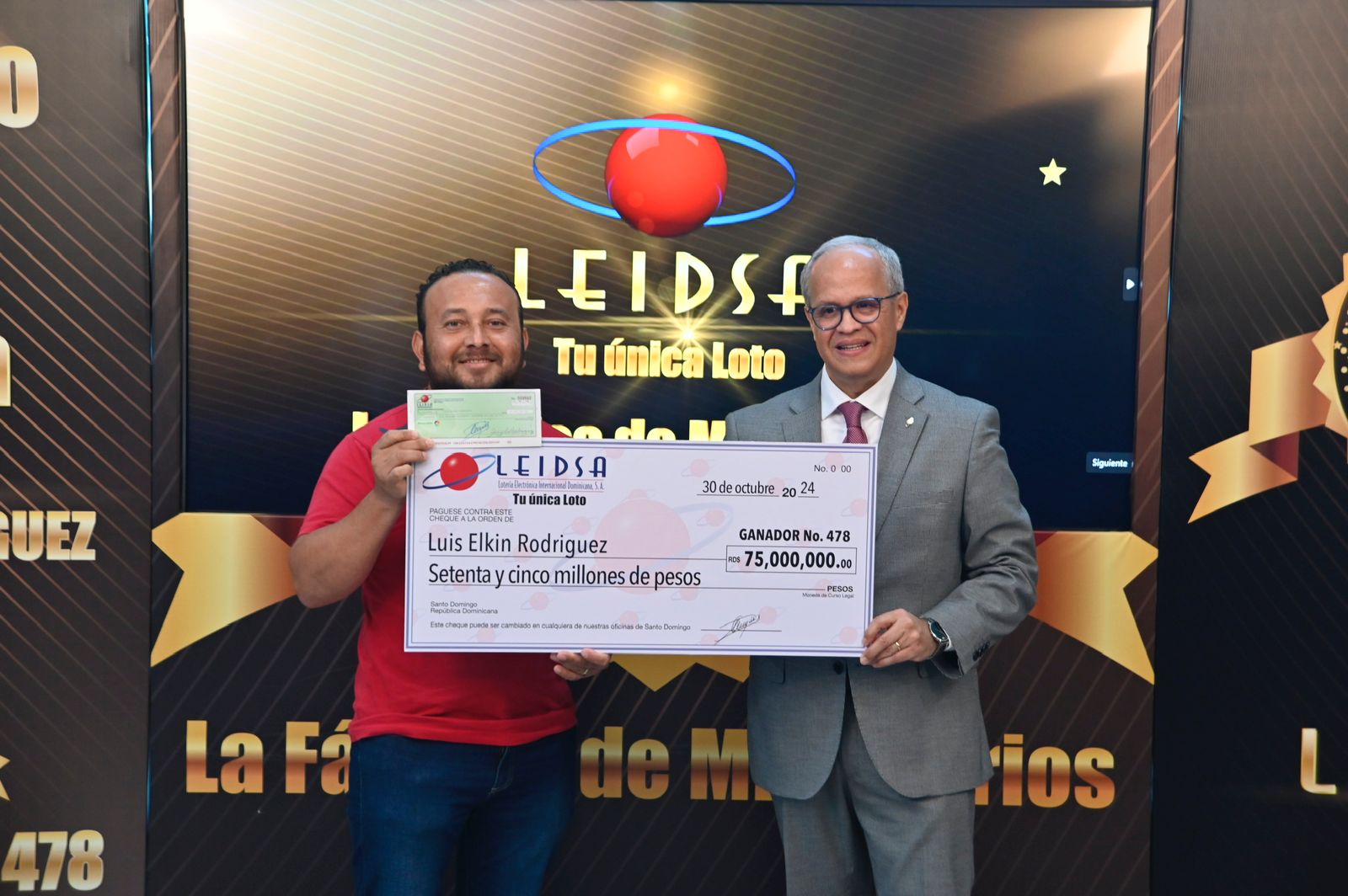 Leidsa entrega 75 millones a ganador 478 del Loto – El Nuevo Diario ...