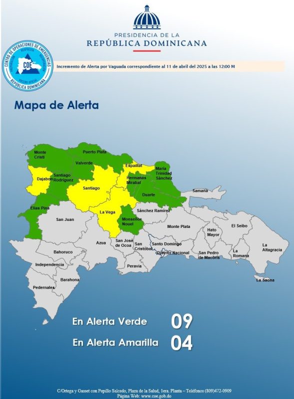 COE pone cuatro provincias en alerta amarilla y nueve en verde por vaguada – El Nuevo Diario ...