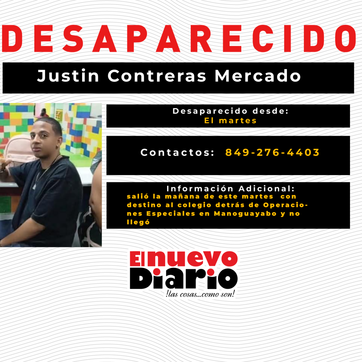 Familiares reportan la desaparición del joven Justin Contreras Mercado ...