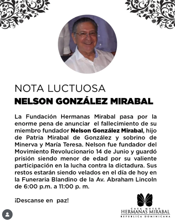 Fallece a los 83 años Nelson González Mirabal, hijo de Patria Mirabal ...
